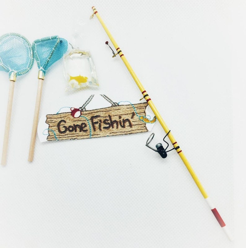 Elf Prop Miniature Fishing Pole Nets Fake Fish Dollhouse Accessory 12 ...