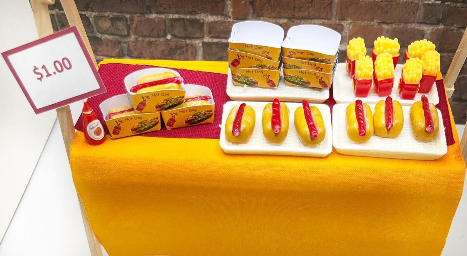 Miniature Hot Dog Stand Pretend Vendor Cart Market Stand Doll ...