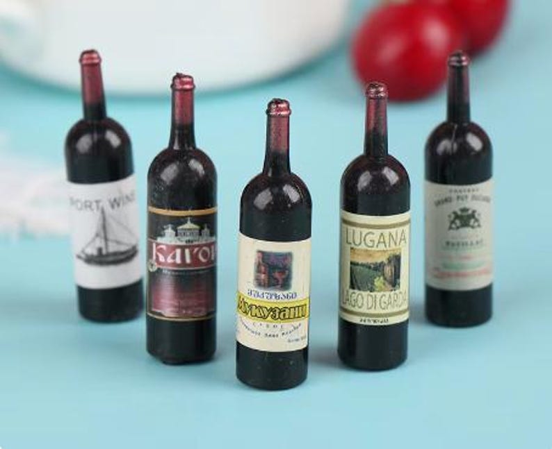 Miniature Wine Bottles Dollhouse 1:6 Scale 5 Piece or 10 Piece - Etsy