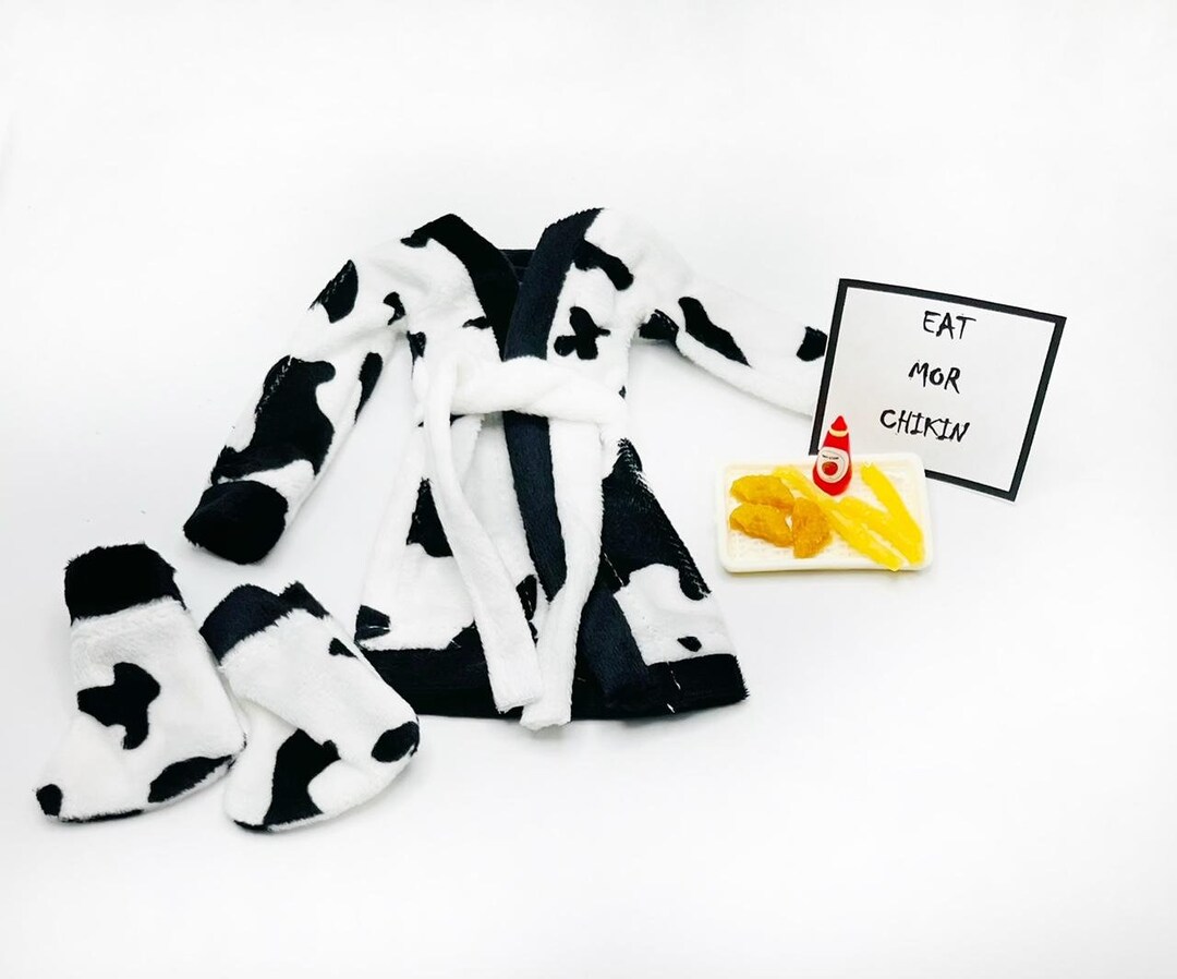 Elf Prop Cow Print Robe With Fake Chicken Nuggets Miniature Doll ...