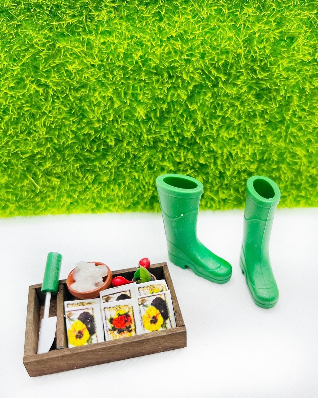 Miniature Garden Scene Green Outdoor Doll Boots Dollhouse Accessories ...