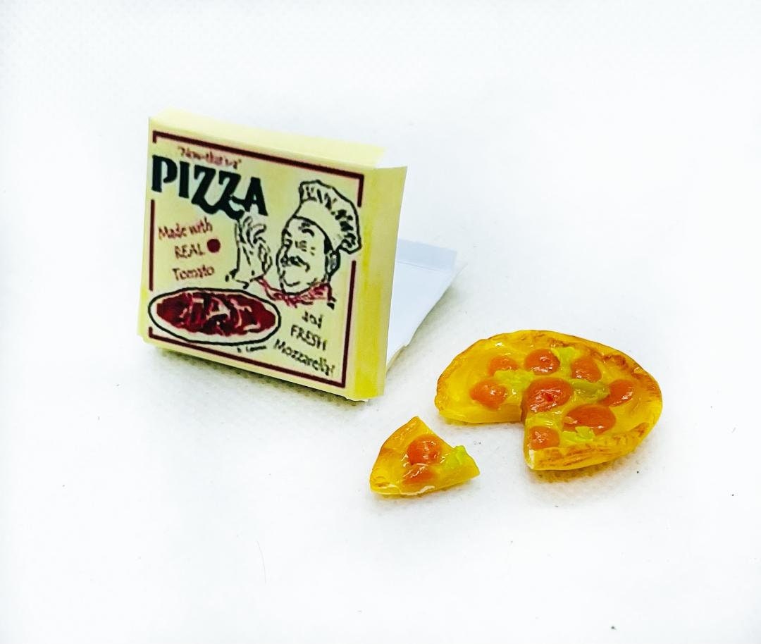 Miniature Pizza and Delivery Box, Elf Prop, Dollhouse Pizza, Polymer ...