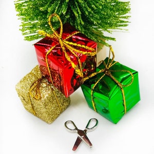 Miniature Gift Wrap Elf Prop Gift Box Miniature Scissors Tiny Christmas ...