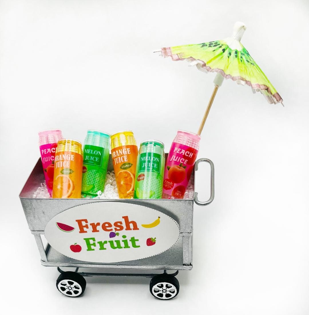Miniature Fruit Drink Stand: Resin Juice Drinks, Doll Vendor Cart - Etsy