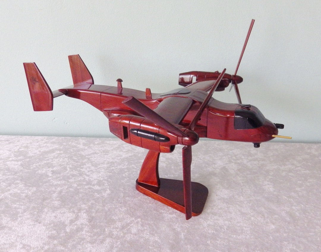 Mahogany V-22 Osprey Carved Wood Bell Boeing Helicopter Model Military ...