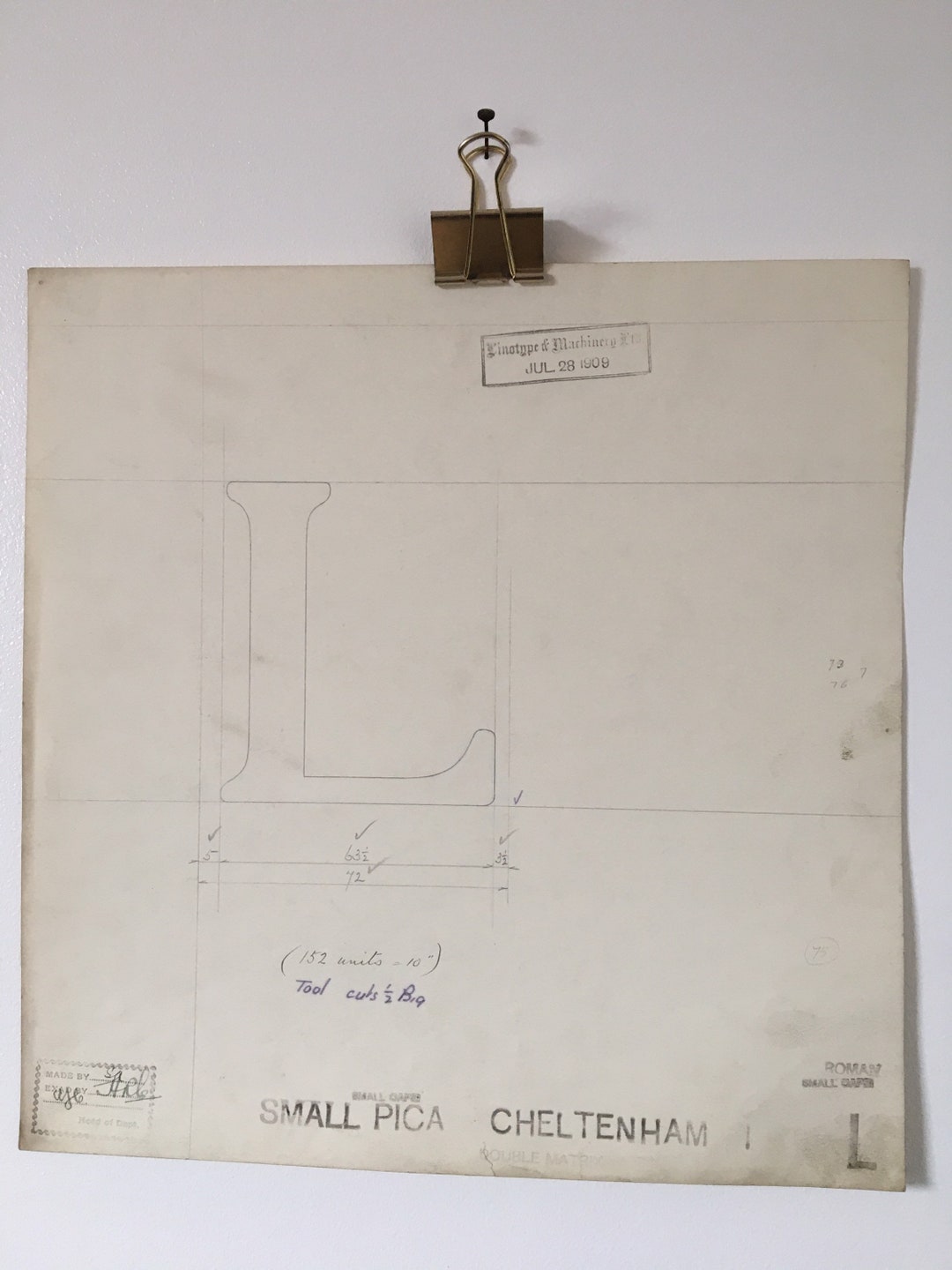 An Original Linotype Master Drawing Salvaged From the Linotype Foundry ...