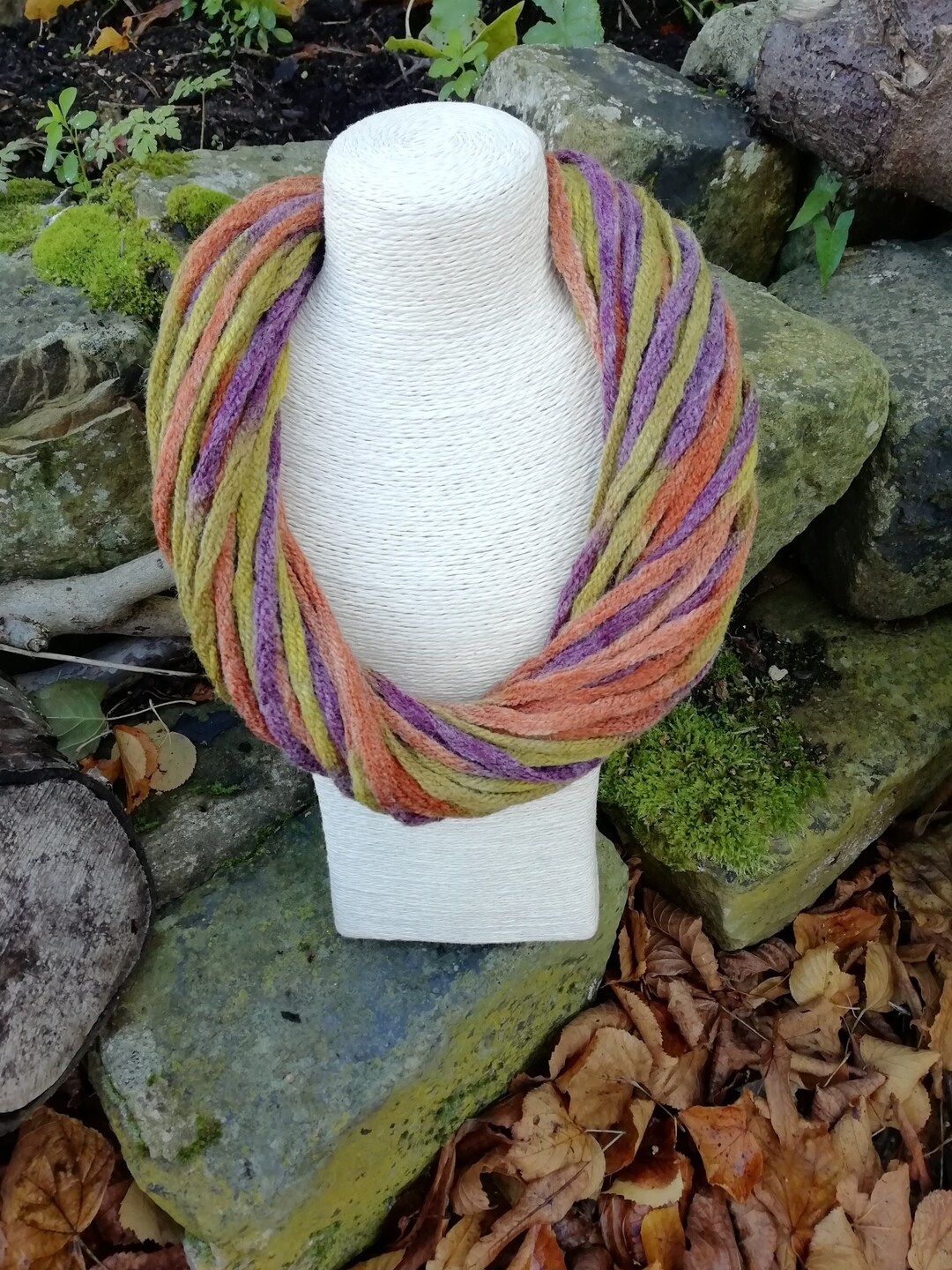 Textile Autumn Necklace Scarf Multi Colour Wool Necklace Yarn Necklace ...