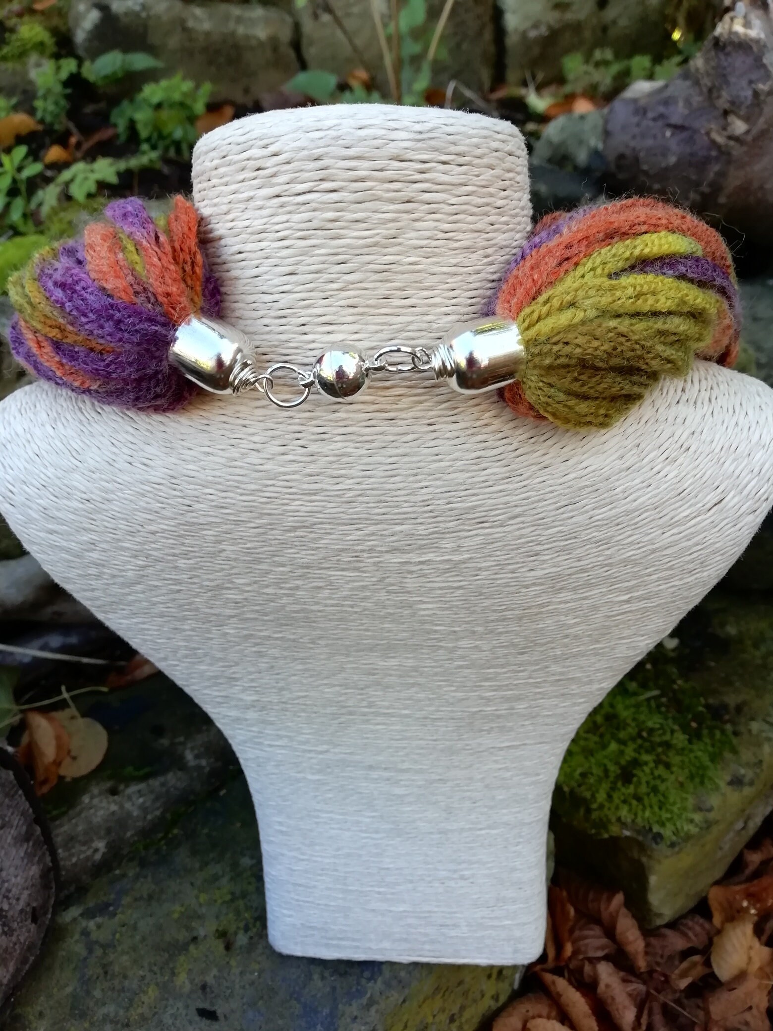 Textile Autumn Necklace Scarf Multi Colour Wool Necklace Yarn Necklace ...