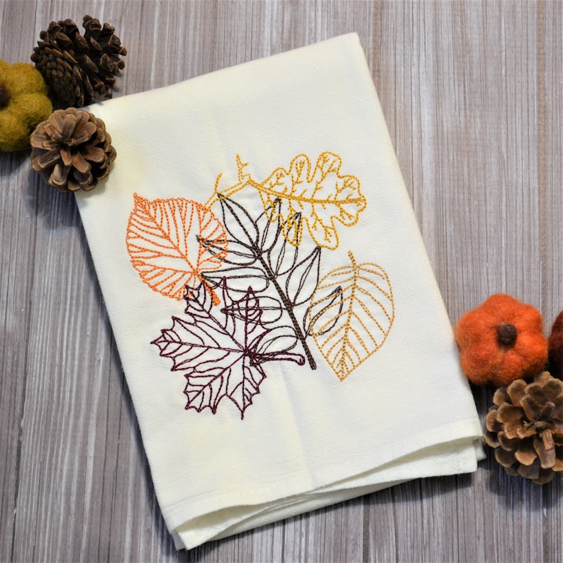 Autumn Leaves Embroidered Tea Towel 30x30 Embroidered - Etsy