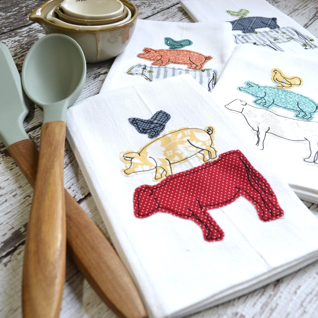 Farm Animals Embroidered Tea Towel, Embroidered Floursack Towel, Arrows ...