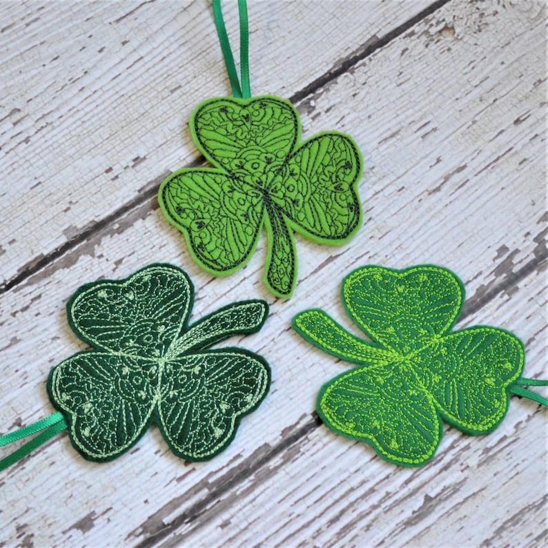 Lace Shamrock Felt Ornament, Embroidered, Clover, St Patricks Day ...