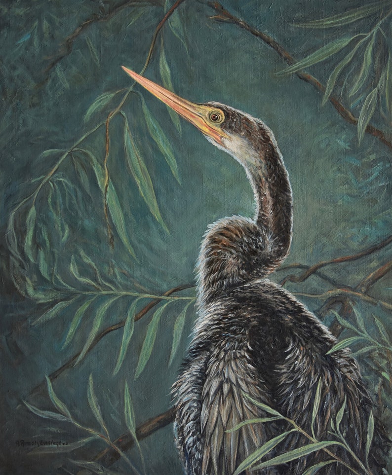 Beautiful Oil Painting ~ Anhinga Bird Portrait - Etsy