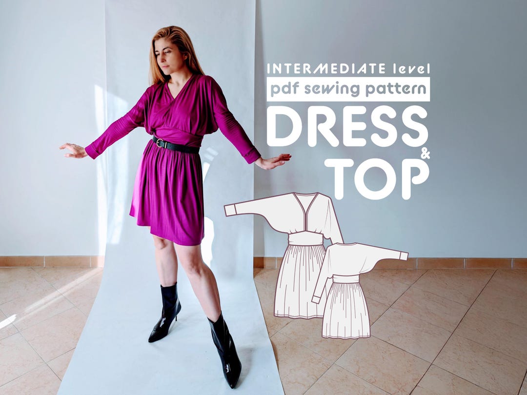 V-neck Jersey Fabric Dress PDF Sewing Pattern N.95 | Sizes XS-XXL ...