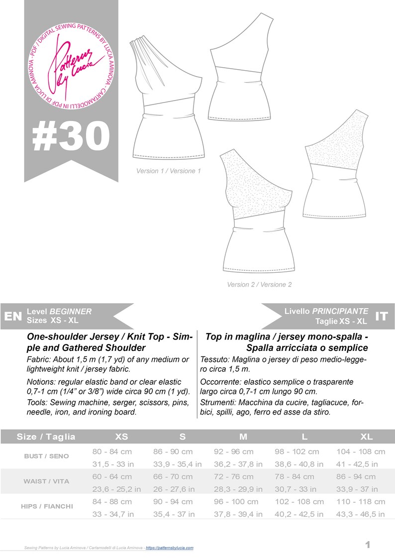 One-shoulder Top PDF Sewing Pattern N.30, Sizes XS-XL - Etsy
