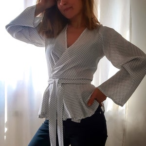 Wrap Blouse PDF Sewing Pattern | Peplum Hem and V-neckline | Includes ...