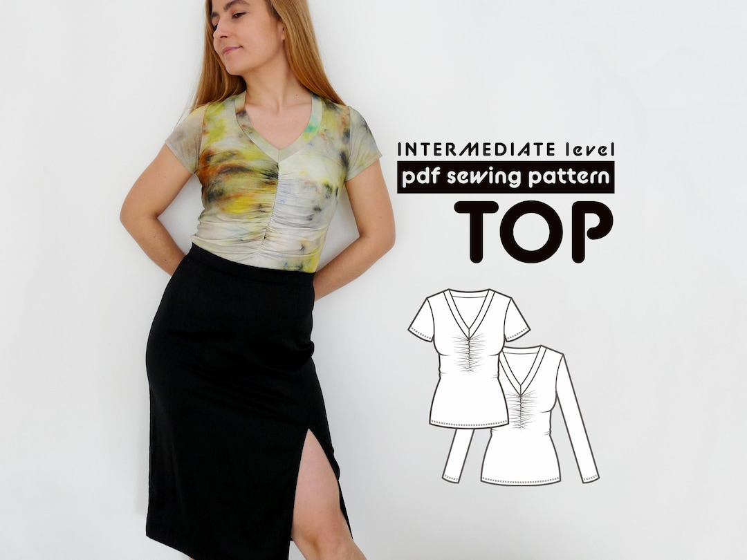 Ruched Front T-shirt PDF Sewing Pattern N.88 With Tutorial, Sizes XS ...