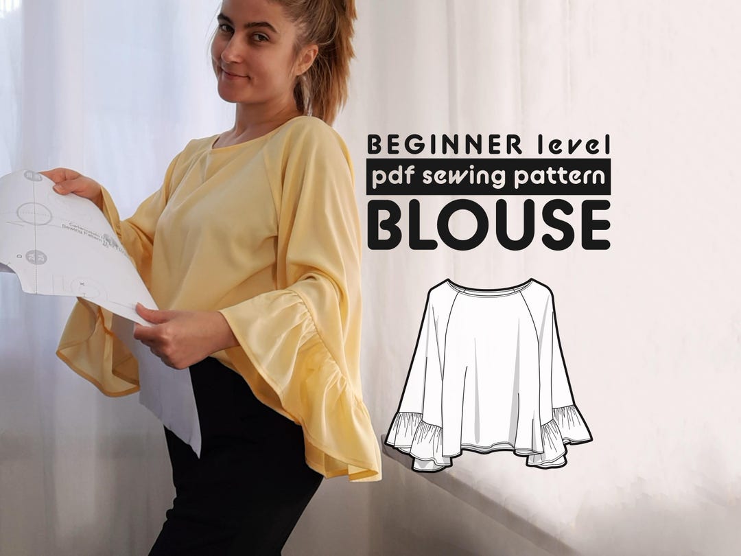Ruffled Sleeve Blouse PDF Sewing Pattern - Beginner Friendly - Includes ...