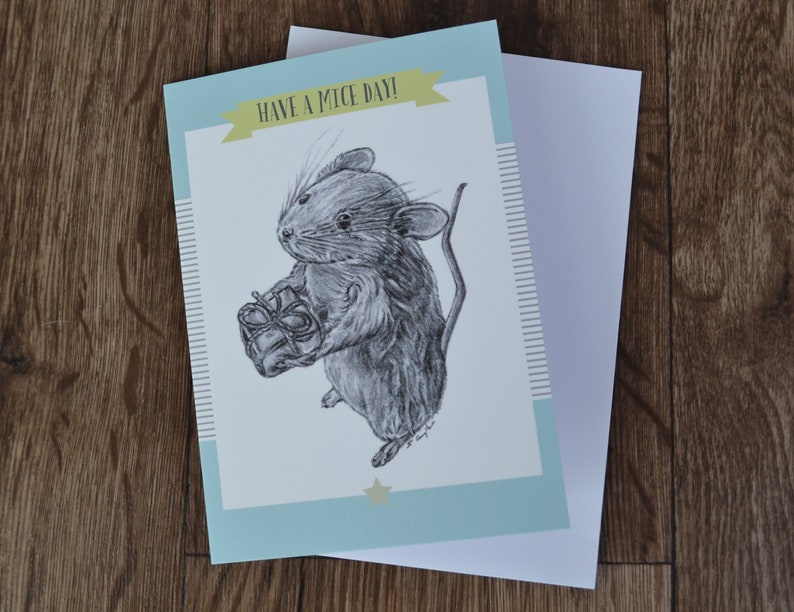 Have A Mice Day Mouse Illustrated Cute A6 Folded Birthday Greeting Card ...