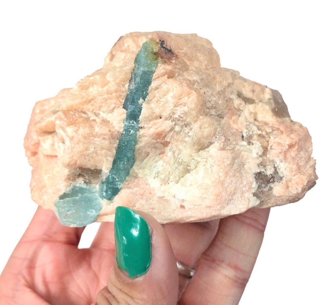 Aquamarine Blue Beryl Peach Feldspar Crystals Raw Cluster Rocks and ...
