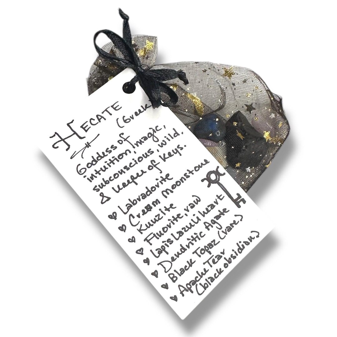 Hecate Crystal and Gemstone Set, Black Celestial Gift Bag - Etsy