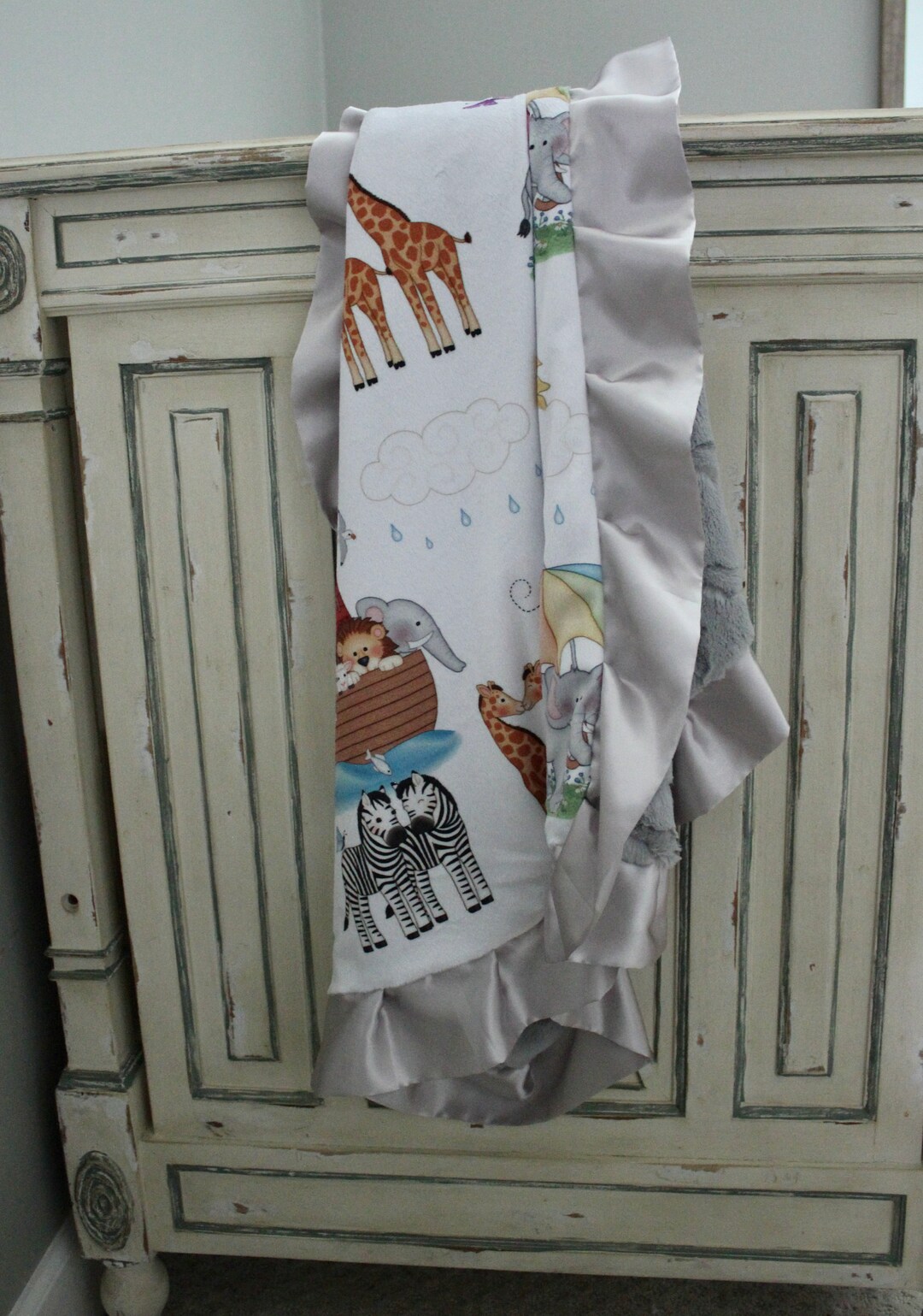 Christian BABY BLANKET Noah's Ark Minky Religious Gift Baby Christening ...