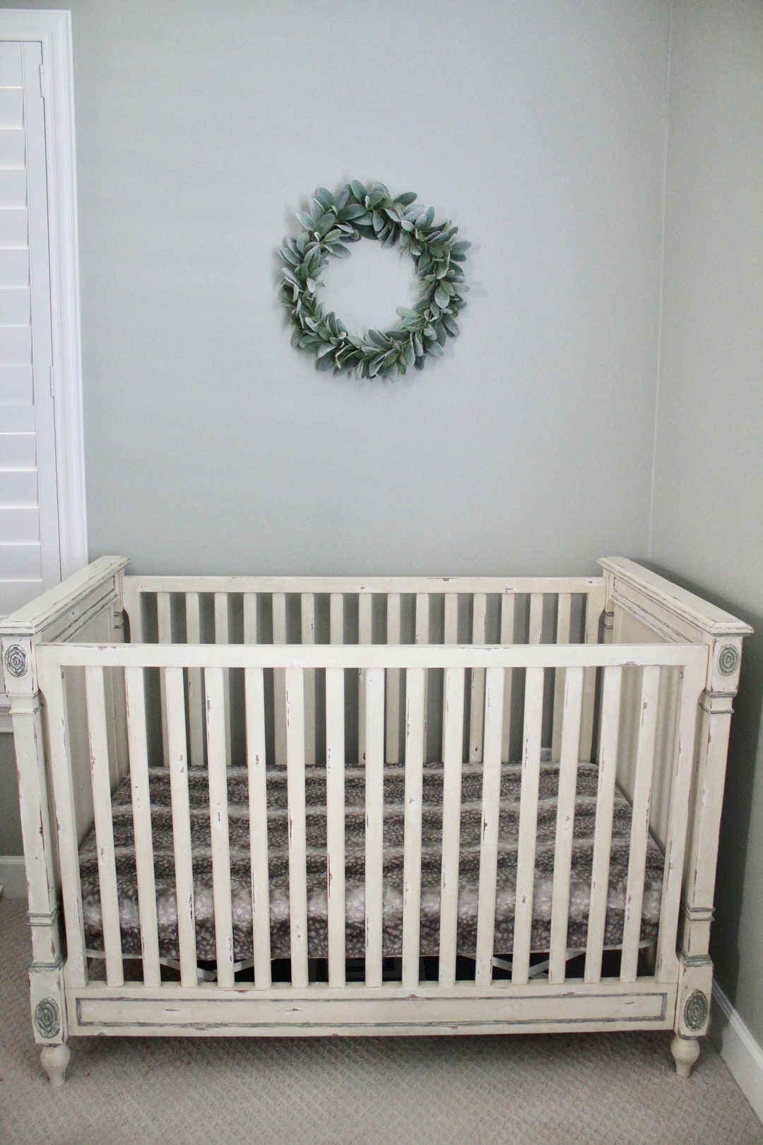 Deer Fawn Minky Crib Sheet: Metal Gray Woodland Nursery Bedding - Etsy