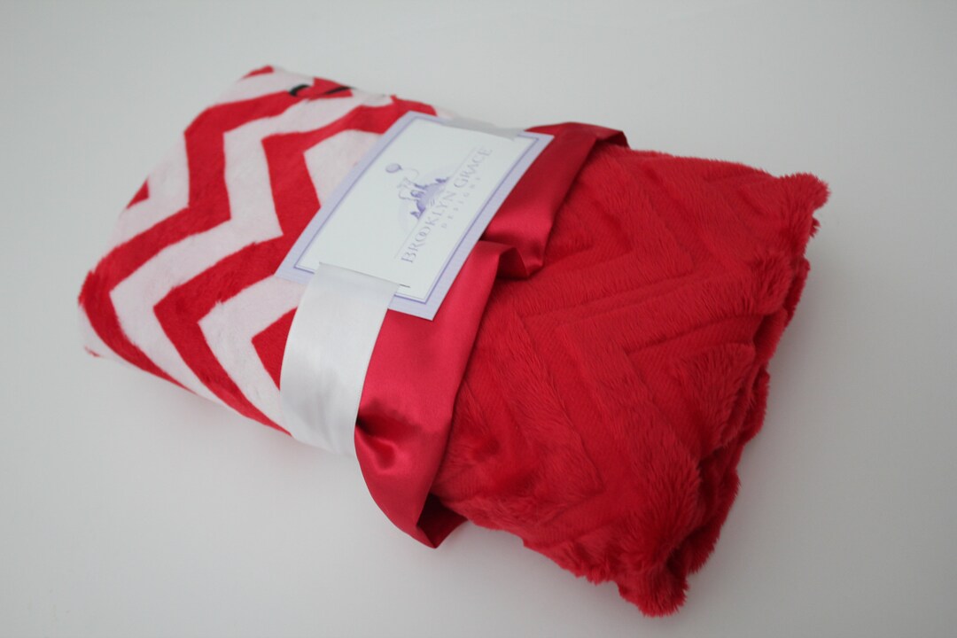 Red and White Chevron With Solid Red Embossed Minky and Red - Etsy