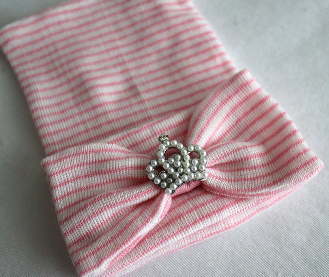 Pink and White Stripe Newborn Beanie Hospital Hat Baby Girl | Etsy