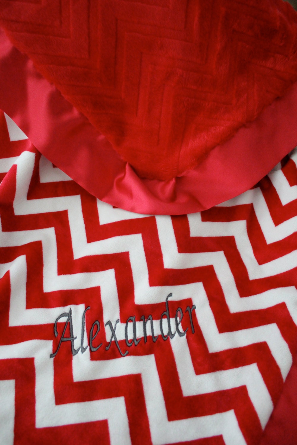 Red and White Chevron with Solid Red Embossed Minky and Red | Etsy