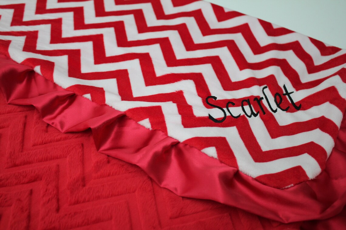 Red and White Chevron with Solid Red Embossed Minky and Red | Etsy