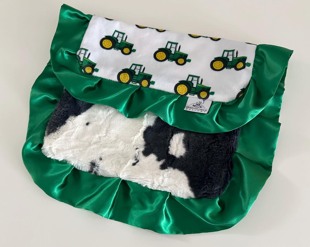 Cute Tractor Baby Blanket Lovie Mini Satin Blanket Green Tractors Baby ...