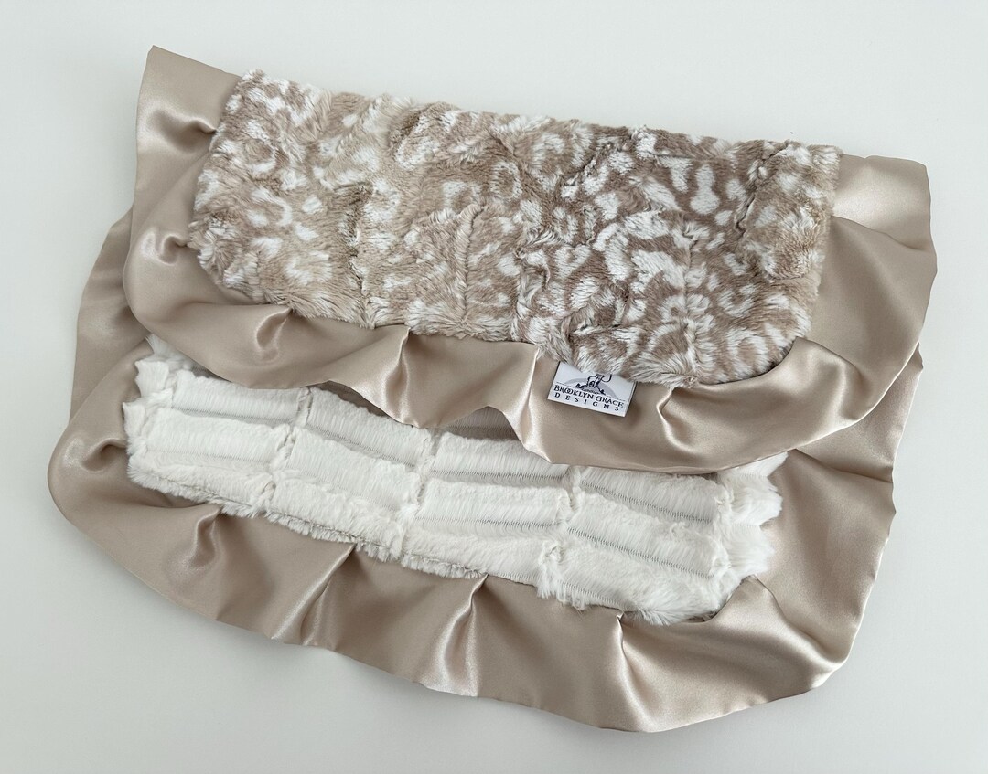 Ocelot Print Lovie Blanket: Biscotti Beige Minky, Gold Satin Trim - Etsy
