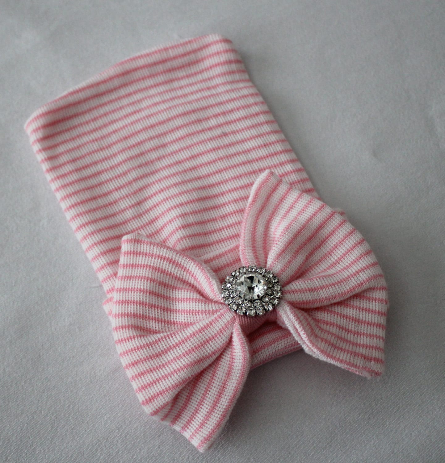 Newborn Beanie Hospital Hat Cotton Pink and White Stripe | Etsy