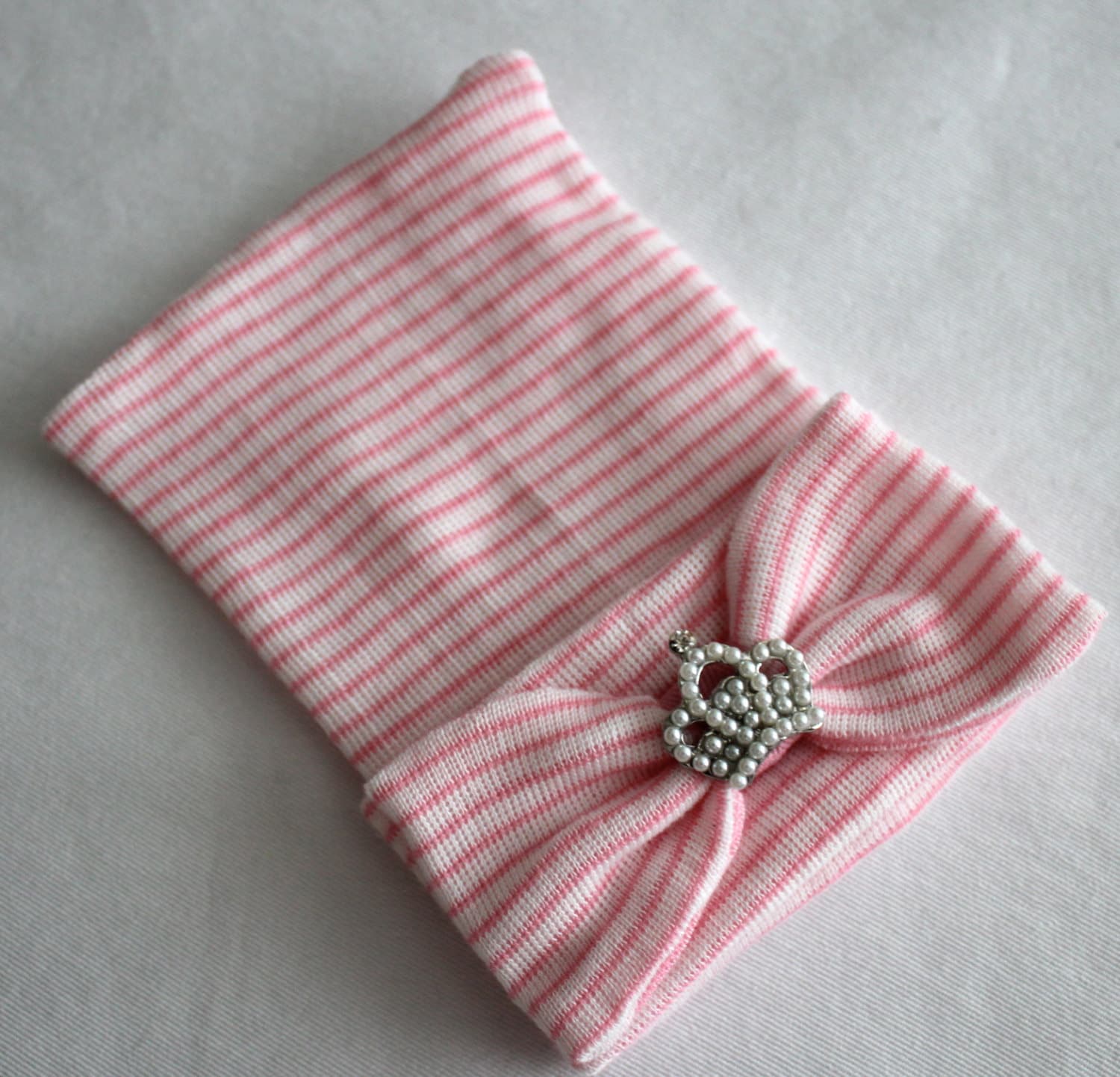 Pink and White Stripe Newborn Beanie Hospital Hat Baby Girl | Etsy