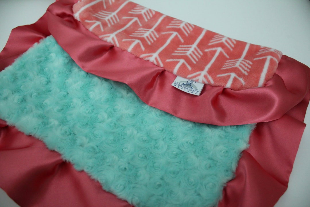 Coral Arrow Minky Lovie: Mint Rose Swirl Back, Satin Trim - Etsy
