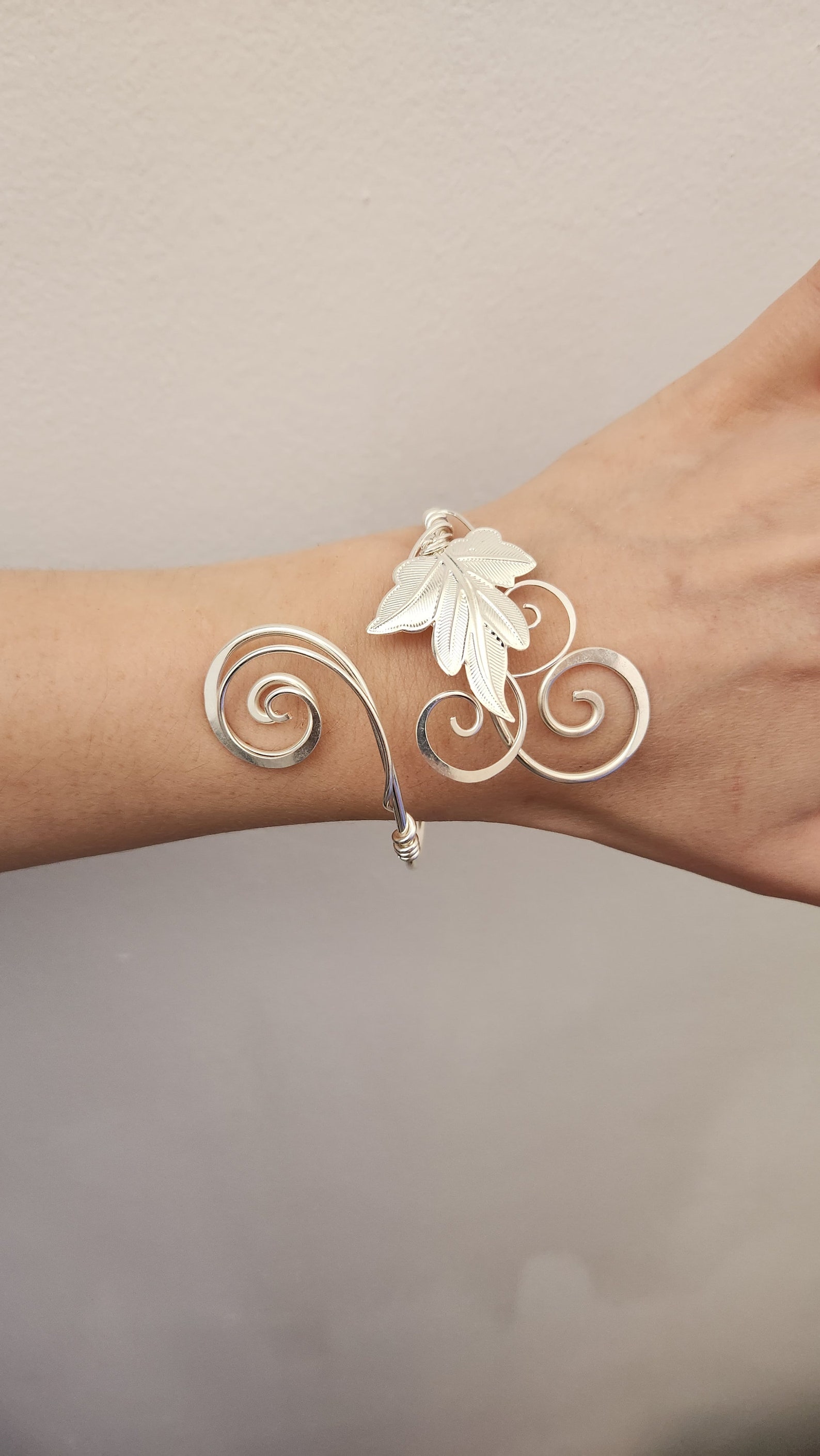 Silver Ivy Leaf Bracelet, Handmade Forest Vine Cuff Bangle, Elven ...