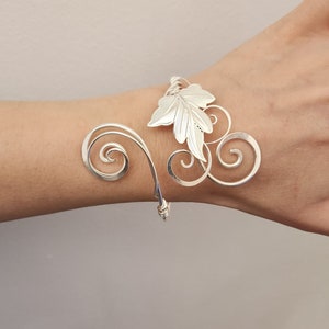 Silver Ivy Leaf Bracelet, Handmade Forest Vine Cuff Bangle, Elven ...