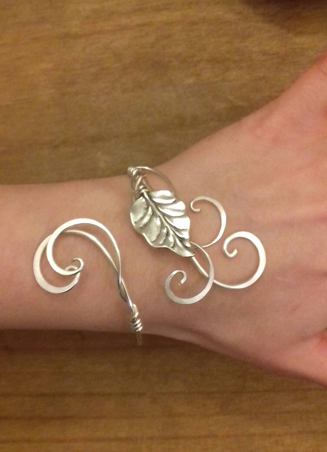 Sterling Silver Plated Leaf Cuff, Elven Bangle, Wrap Bracelet, Wedding ...