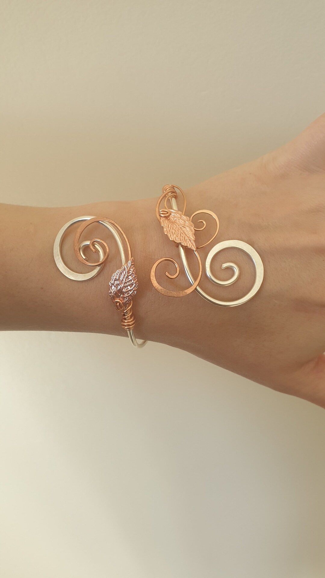 Silver and Copper Leaf Bracelet, Adjustable Wedding Gift Cuff - Etsy UK