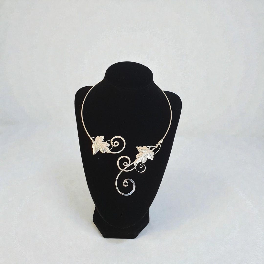 Silver Ivy Necklace, Elven Leaf Statement Collar, Elven Wedding Torc - Etsy
