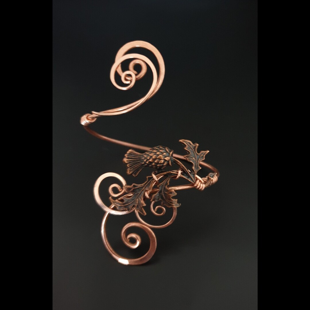 Copper Thistle Leaf Bracelet, Handmade Scottish Vine Cuff Bangle, Elven ...
