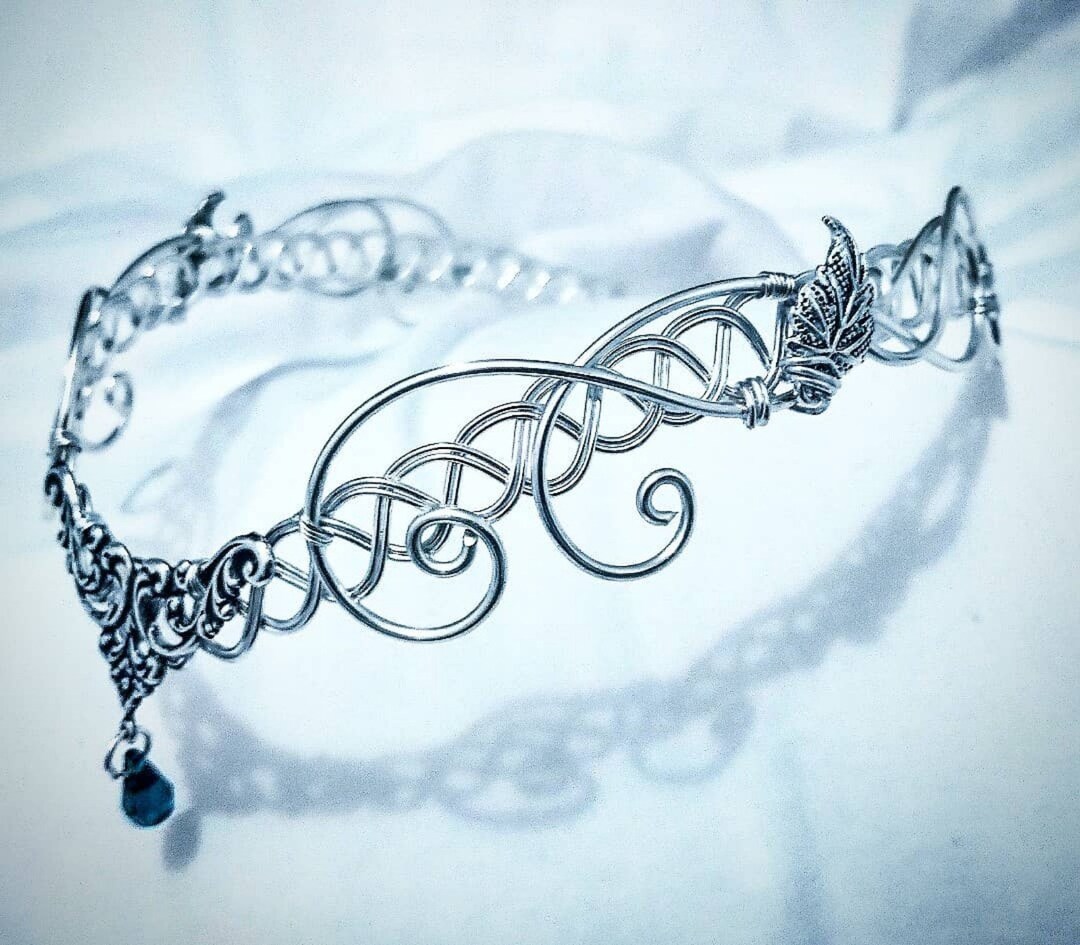 Circlet Bridal Headpiece, Emerald Wedding Tiara, Silver Elven Forehead ...