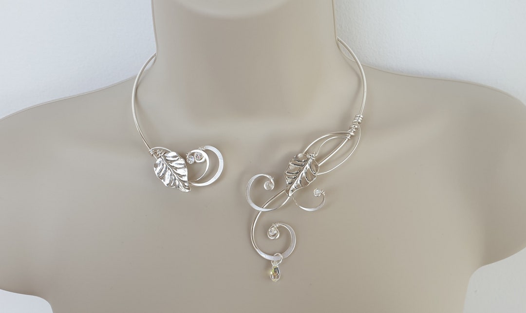 Medieval Renaissance Circlet Choker Silver Necklace Leaf With Crystal ...