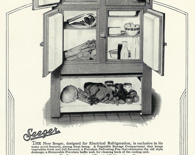 Vintage Refrigerator Ad 1920's Antique American Seeger Wooden Icebox ...