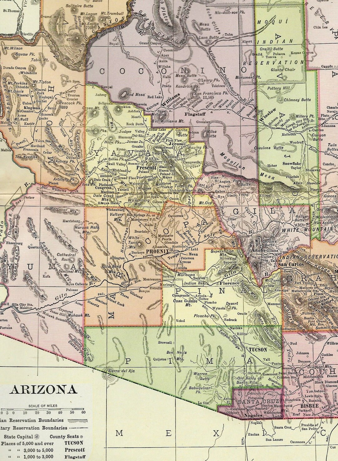 Antique Arizona Map 1903 History Genealogy Souvenir Travel Wall Decor ...