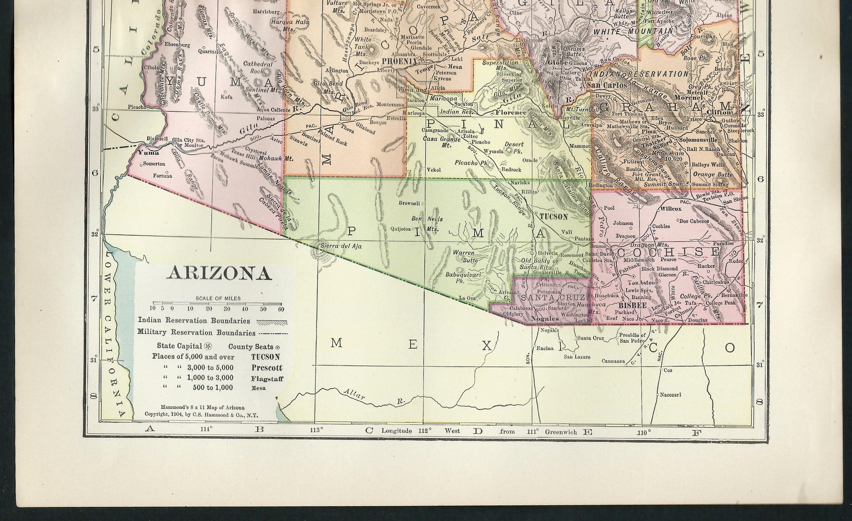 Antique Arizona Map 1903 History Genealogy Souvenir Travel Wall Decor ...