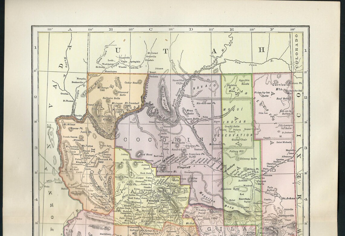 Antique Arizona Map 1903 History Genealogy Souvenir Travel - Etsy