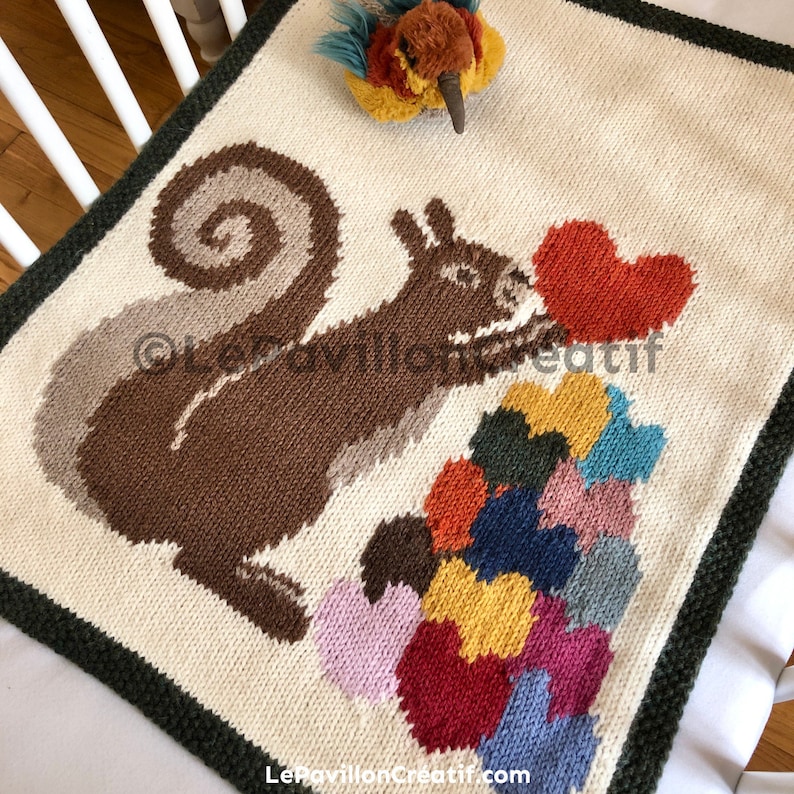 Squirrel Pattern, Squirrel and Hearts, Squirrel Chart, Knitting Pattern ...