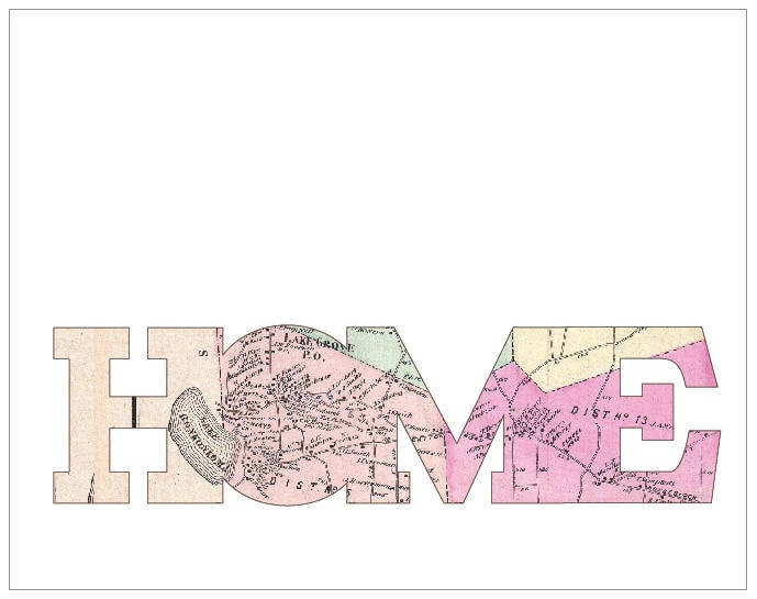 Home Map Print / Last Name Map / Vintage Map Wall Art / Custom - Etsy