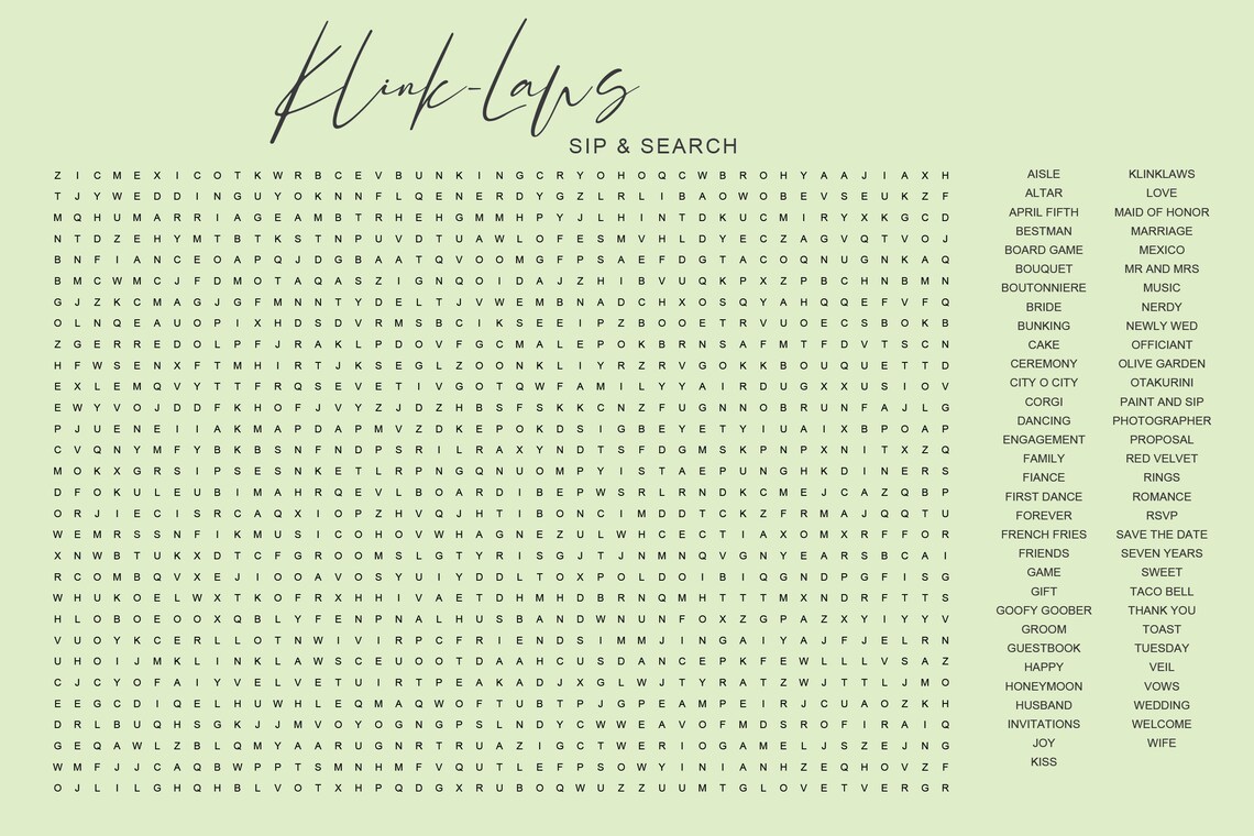 Oversized Word Search Sign / Wedding Shower Game Board / - Etsy